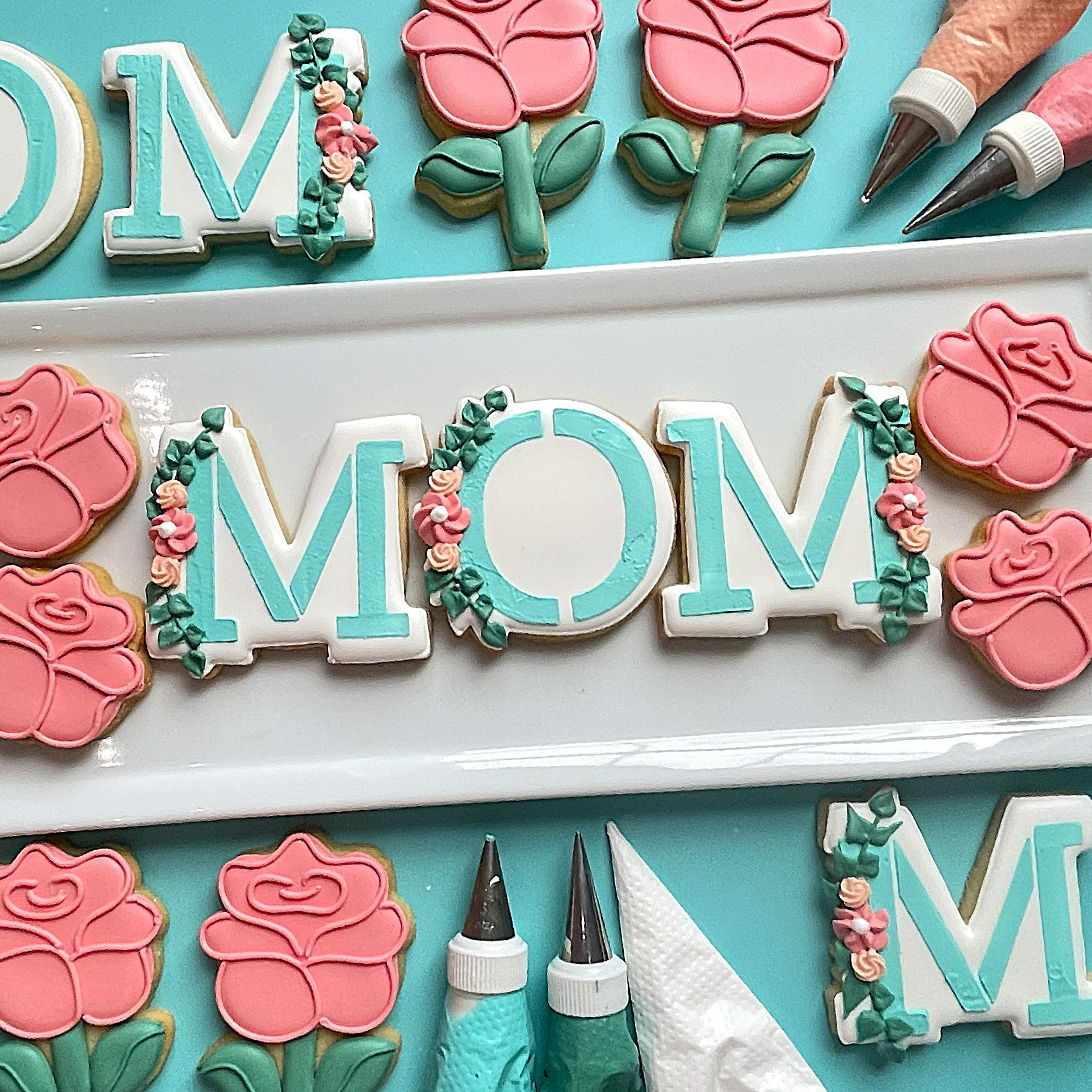 Floral M-O-M Cookie Cutter Bundle with Stencil (2 cutters) – The Flour Box