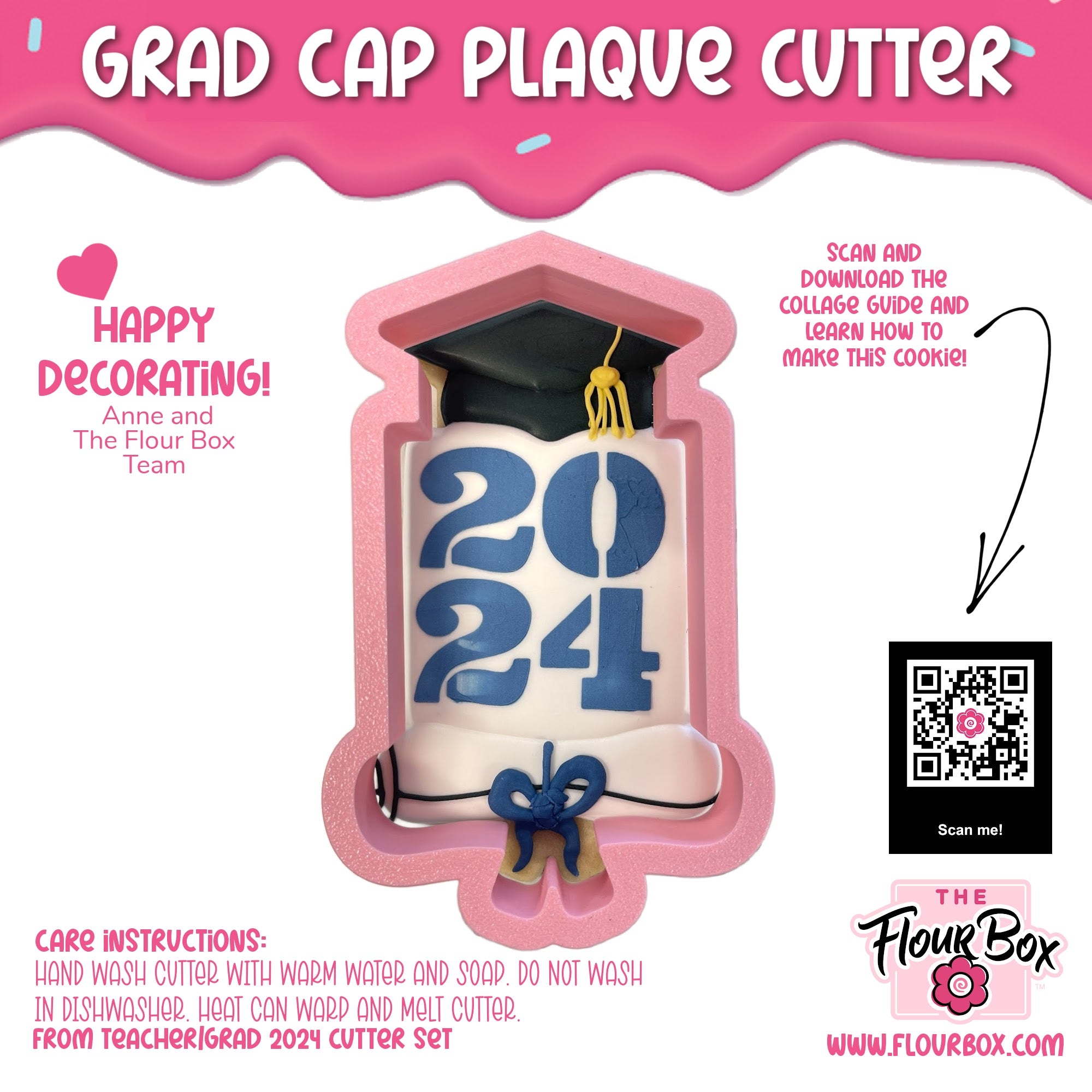 Grad Cap YEARLY Plaque Cookie Cutter INCLUDES STENCIL – The Flour Box