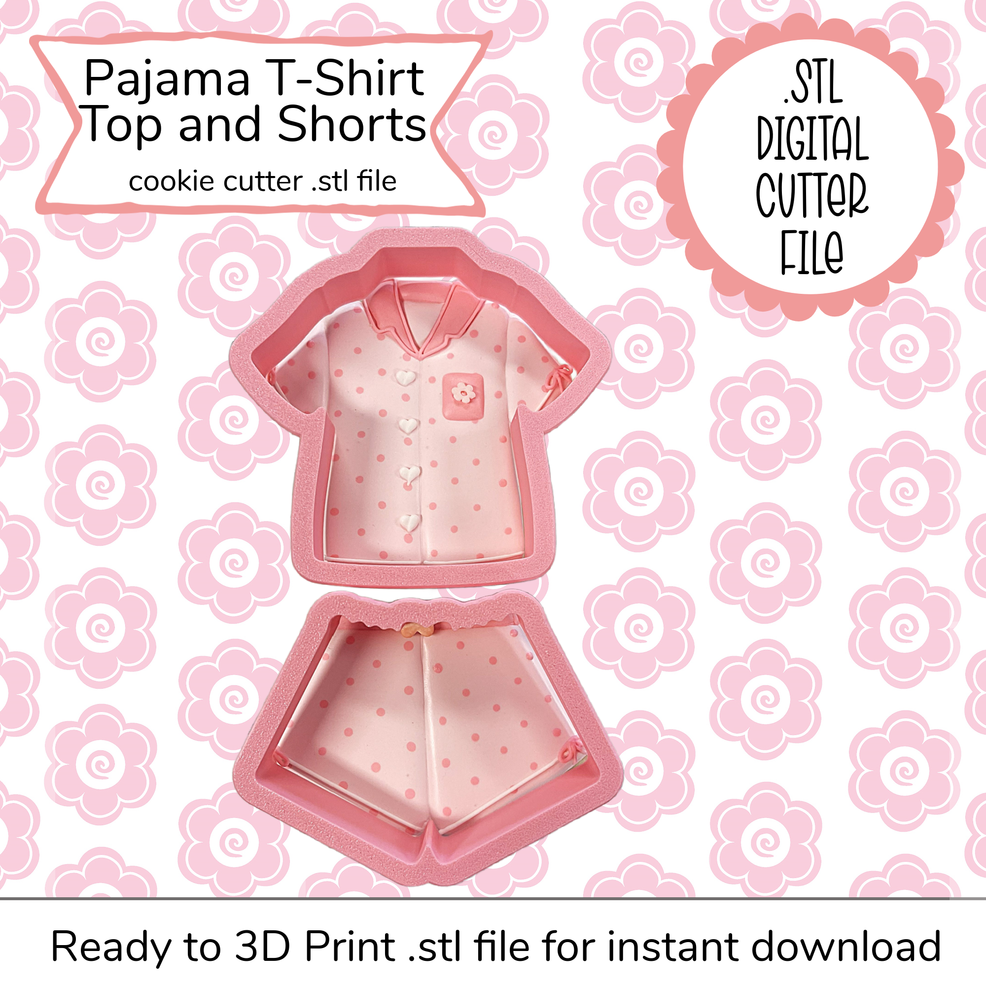 Pajama T-Shirt Top and Shorts Cookie Cutter Set STL File (digital file ...