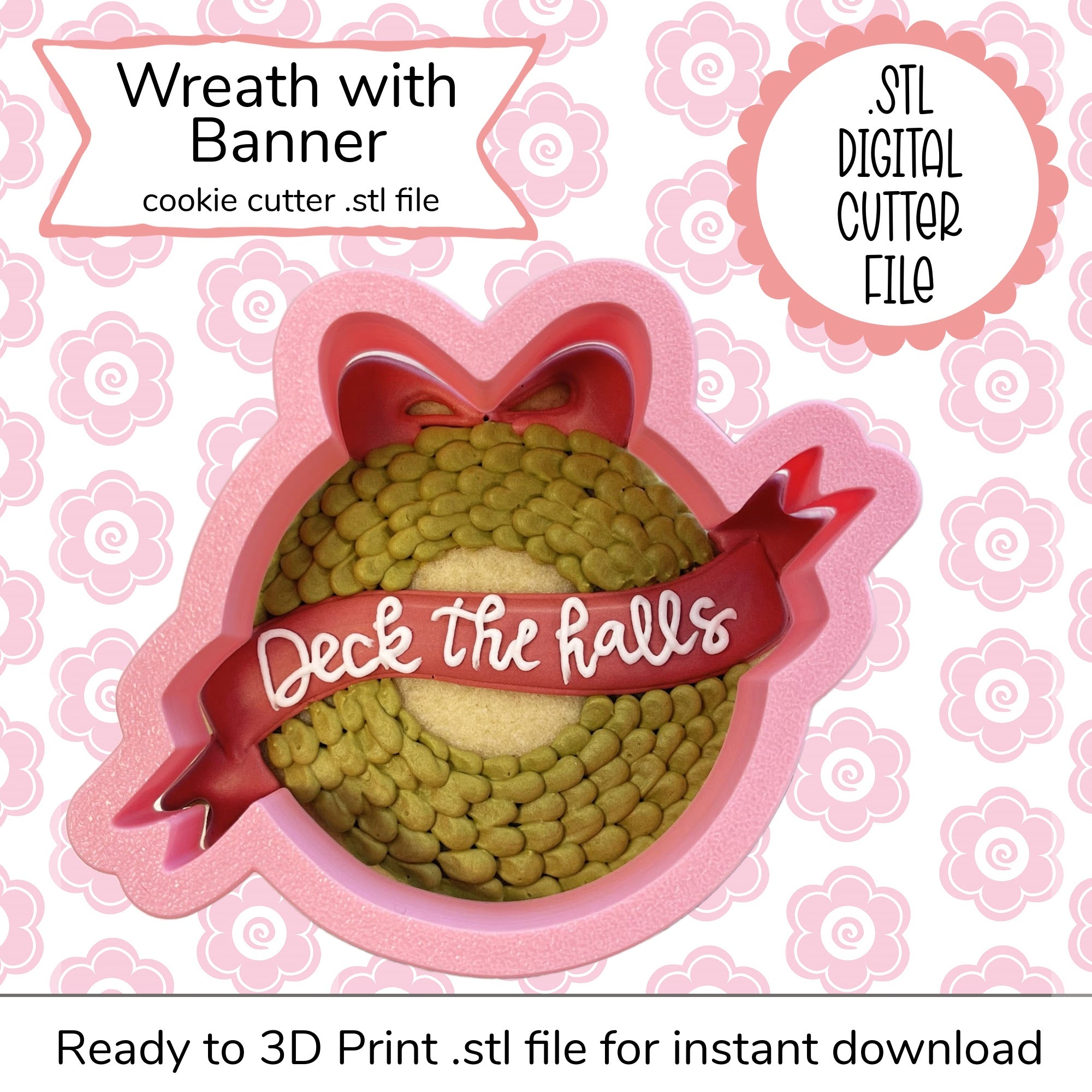 Wreath with Banner Cutter STL File (digital file) – The Flour Box