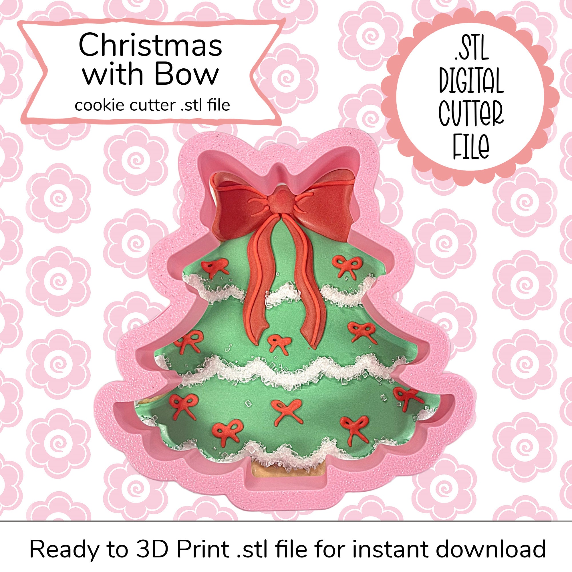 Christmas Tree with Bow Cutter STL File (digital file) – The Flour Box
